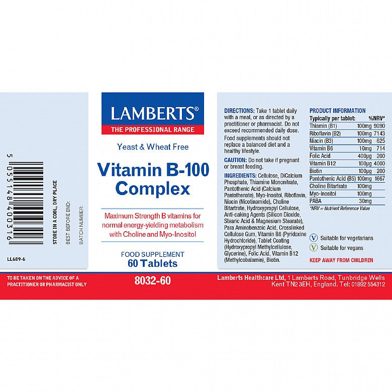 Lamberts Vitamin B100 Complex 60 Tablets | MicroBio Health™